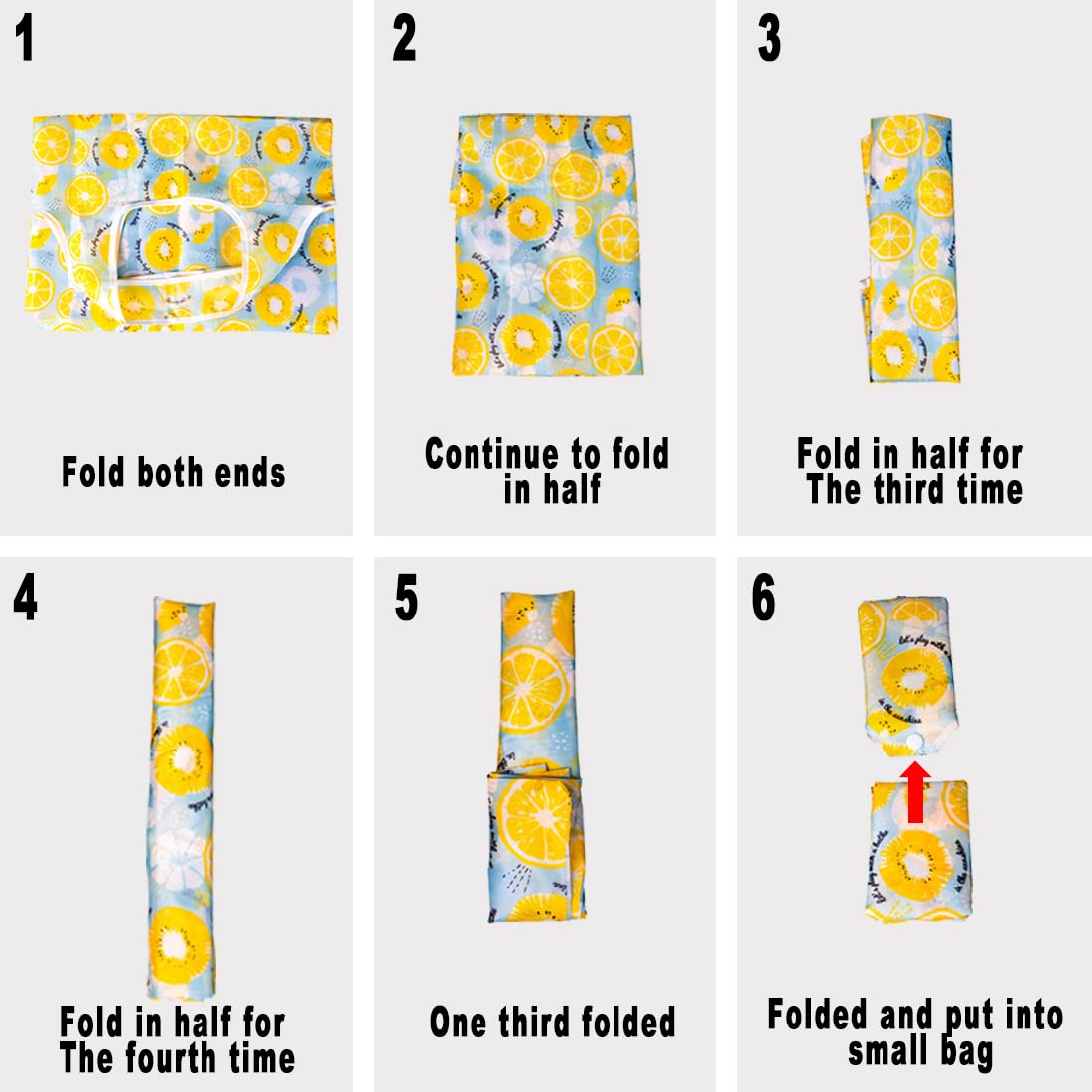 Elephant-package Pack of 6 Reusable Shopping Bags Foldable with Hook- Washable- Large Grocery Bag with Pouch Tote Bags (Fruit Birds)