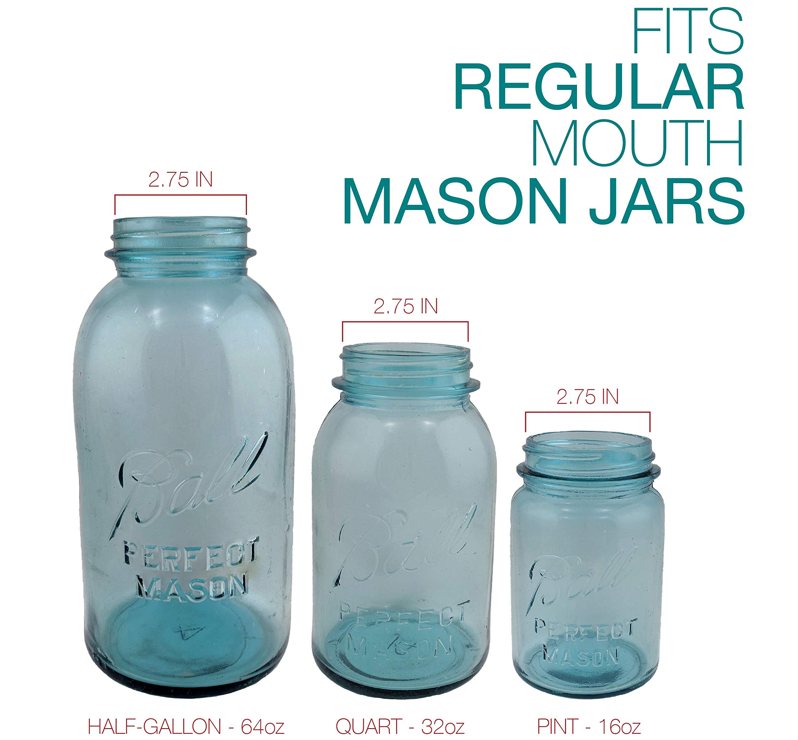 Ergo Spout mason jar traditional styled spout with ergonomic handle for syrup, dressing, gravy, sauce – nonsealing flip top cover (REGULAR MOUTH, Vintage Blue - Teal)