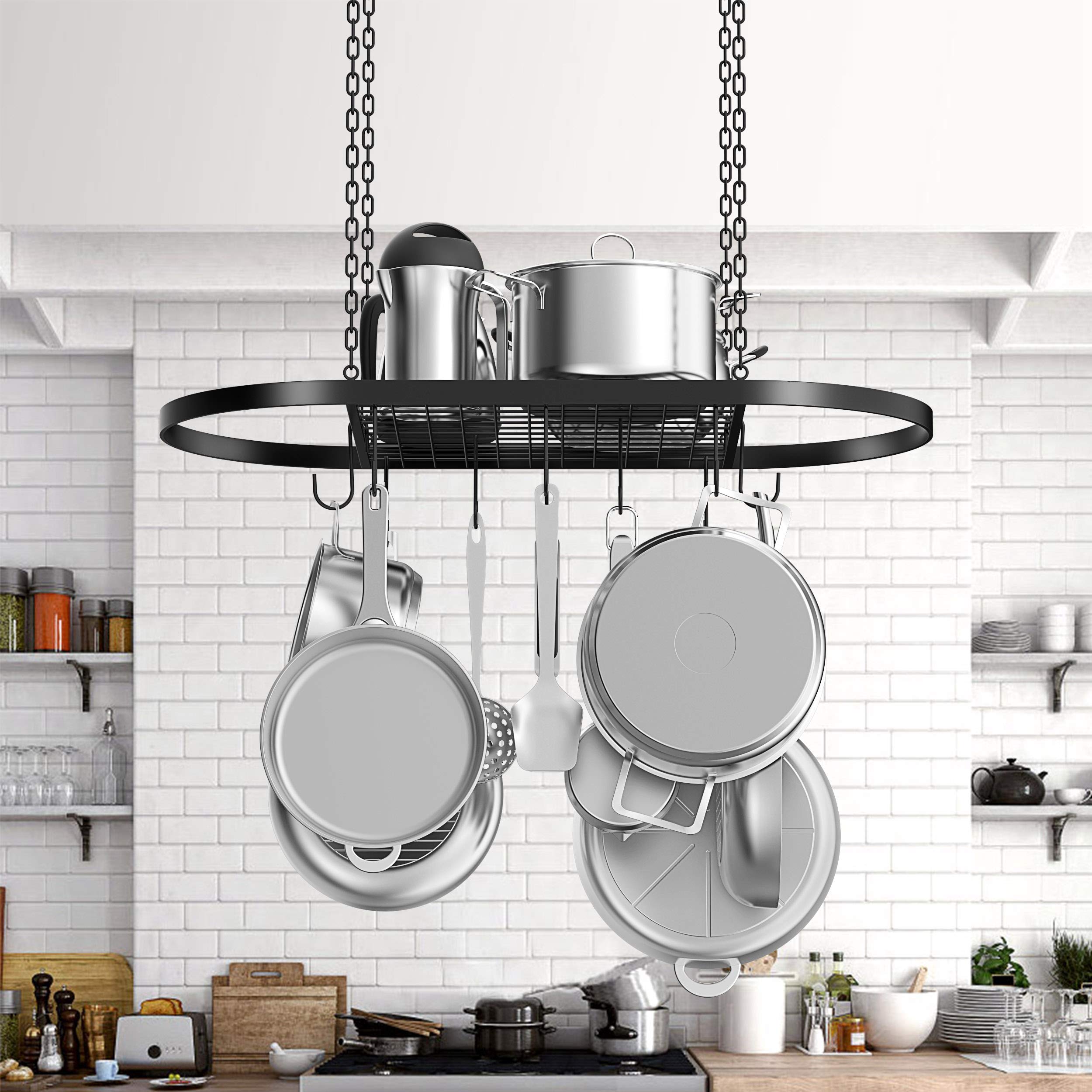 Kaptron Pot Rack Ceiling Mount Cookware Pan Rack Hanging Hanger Organizer Storage with 10 Pot Hooks - Multi-Purpose Organizer Holder for Home, Restaurant, Kitchen Cookware, Utensils, Household