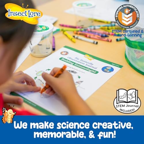 Insect Lore Butterfly Pavilion: Pavilion Habitat and Two Live Cups of Caterpillars with STEM Butterfly Journal โ Life Science & STEM Education โ Butterfly Kit