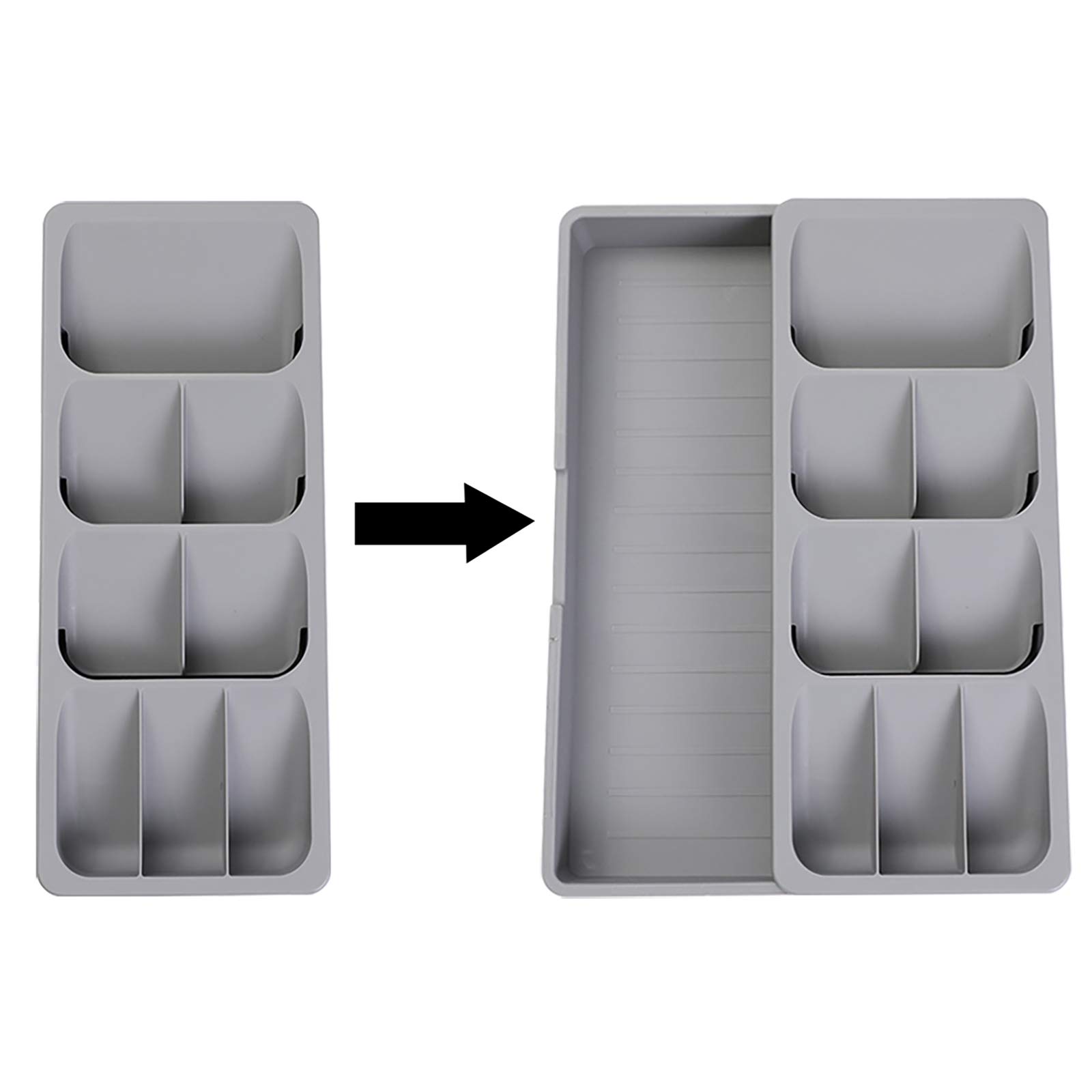 Kacua Silverware Tray for Drawer, Expandable Kitchen Drawer Organizer, Utensil Tray Drawer Organizer for Silverware, Flatware, Knives, Gray