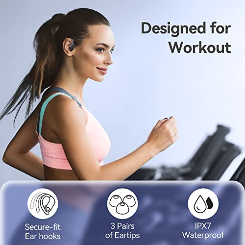 CAPOXO Wireless Earbuds Bluetooth 5.3 Headphones 120Hrs Playtime IPX7 Waterproof Sports Earphones Over-Ear Earhooks Headset with 2600mAh Power Display Wireless Charging Case Mics for Workout Black