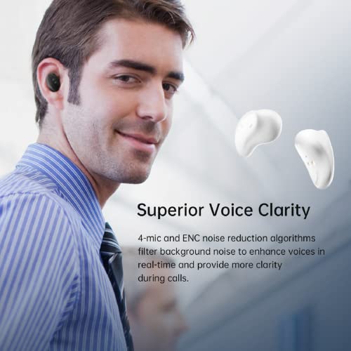 Aurasound 2022 Bluetooth 5.1 Noise Cancelling Earbuds, True Wireless Earphones, 4g Tiny Earbuds with 4 Microphone, Waterproof IPX4, Deep Bass, Stereo in Ear Earbuds Beans for Sleep and Work(White)