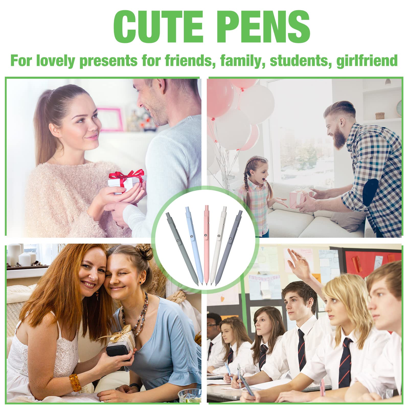 Gel Ink Pens Quick Dry Ink Pens Retractable Ink Pens Bulk Rolling Ball Gel Ink Pens Fine Point Smooth Writing Pens 0.5 mm for School Office Home, Black Refill, 5 Colors (10 Pieces)
