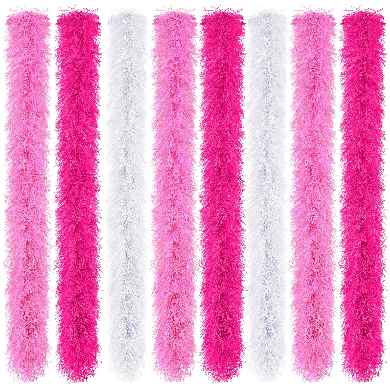 Jexine 8 Pcs Feather Boas Bulk Artificial Fluffy Boas Decor for Wedding Costume Dress Tea Party Supplies(5 Ft,Pink, Rose, White)