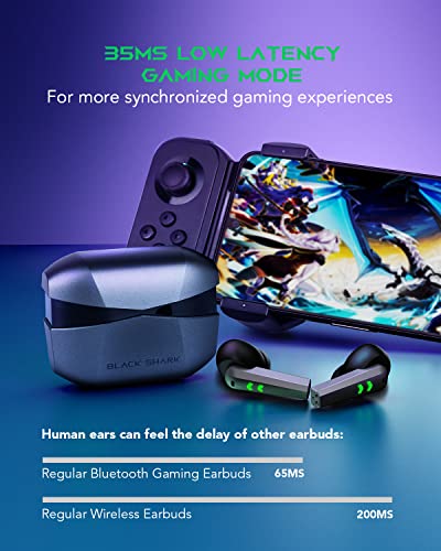 Black Shark Wireless Earbuds with 35ms Ultra-Low Latency, Gaming Bluetooth Earbuds with Premium Sound, Bluetooth 5.2, 10mm Drivers, 4 Hyperclear Mics, IPX5 Waterproof, 20H Play Time, Comfort Fit