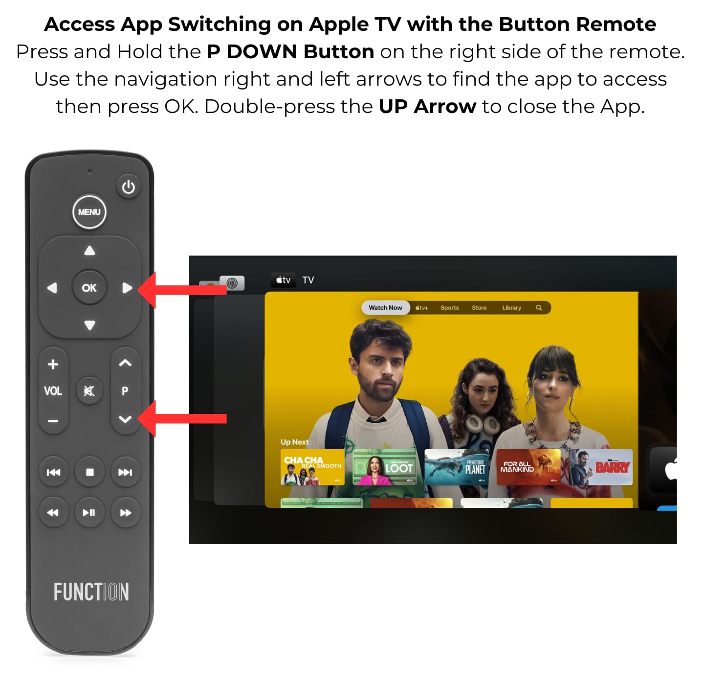 Function101 F101-ATVRM Replacement Button Remote for Apple TV | Infrared Connectivity | 2 AAA Batteries Included