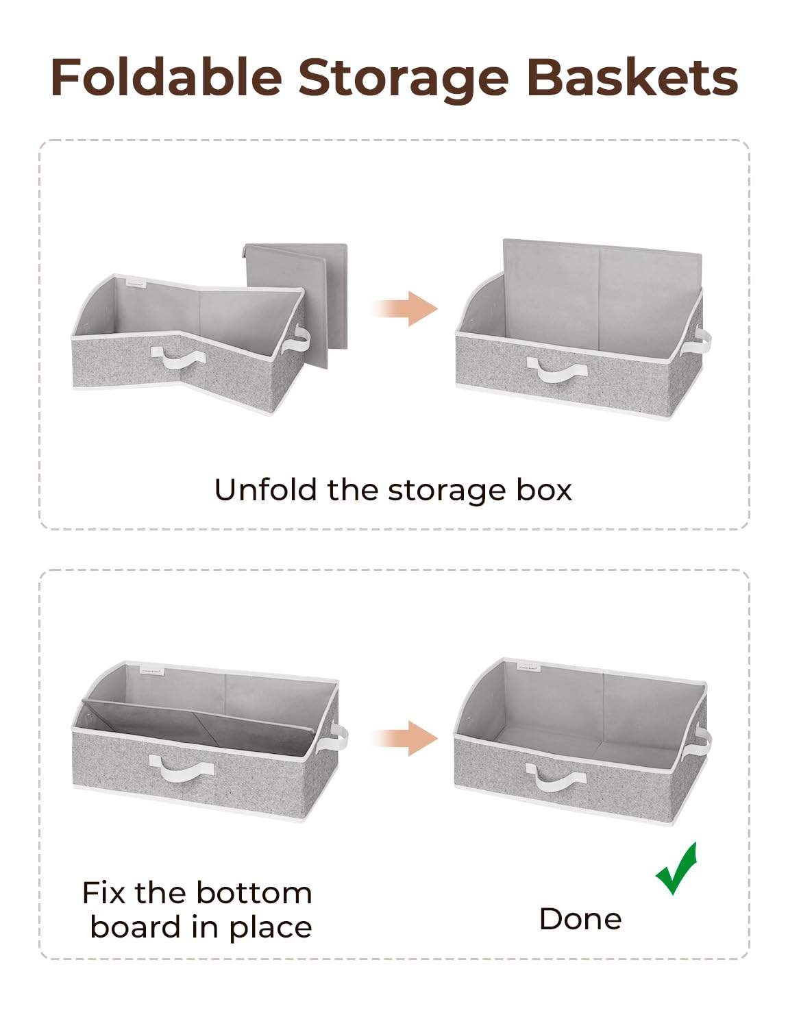 StorageWorks Closet Storage Bins, Trapezoid Organizer Box for Shelves, Fabric Clothes Bin, Foldable Organizing Baskets with Handles, Jumbo, Gray, 3-Pack