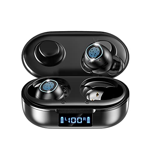 Bonweise Wireless Earbuds Bluetooth Headphones, Ear Buds Wireless Bluetooth Earbuds with Microphone,IPX7 Waterproof Headphones Sport Earbuds for Gym Running Workout,30Hrs Playtime/LED Digital (Black)