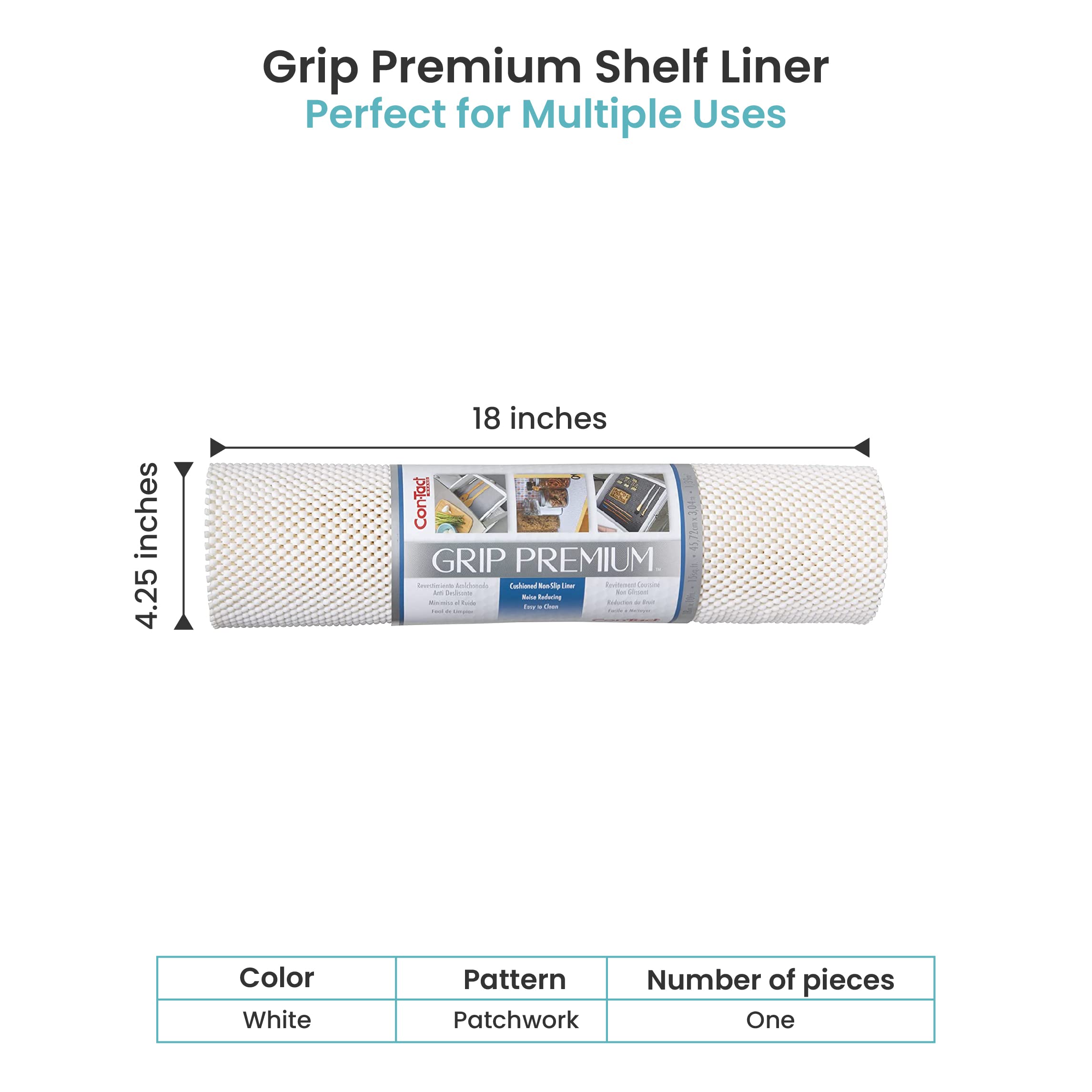 Con-Tact Brand Grip Premium Thick Non-Adhesive Shelf and Drawer Liner, 18" x 10', White