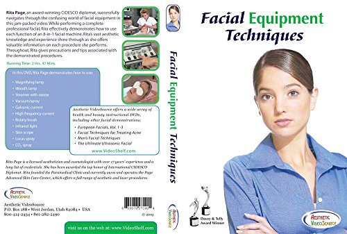 Facial Equipment Techniques DVD, 8-in-1 Facial Machine Training - Includes Treatments Using High Frequency, Steamer, Magnifying Lamp, Infrared Light, Woods Lamp, CO2 Spray, Vacuum Spray, Rotary Brush, Galvanic w/ Rita Page, CIDESCO (2 Hrs. 47 Mins.)
