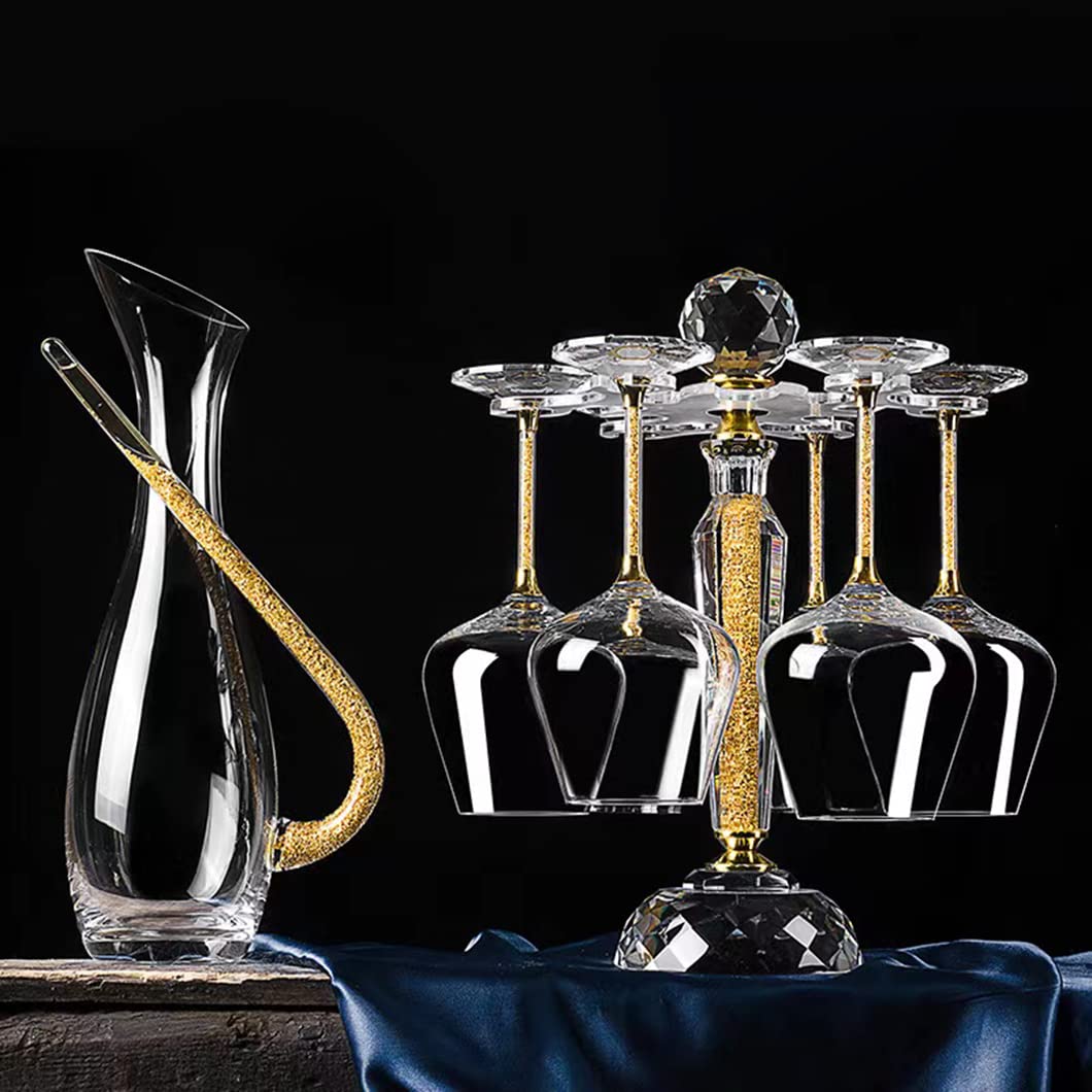 Elegant Desktop Crystal Glass Stemware Rack/Rotate 8 Wine Glass Storage Holder Stand Air Drying Rack (Gold)