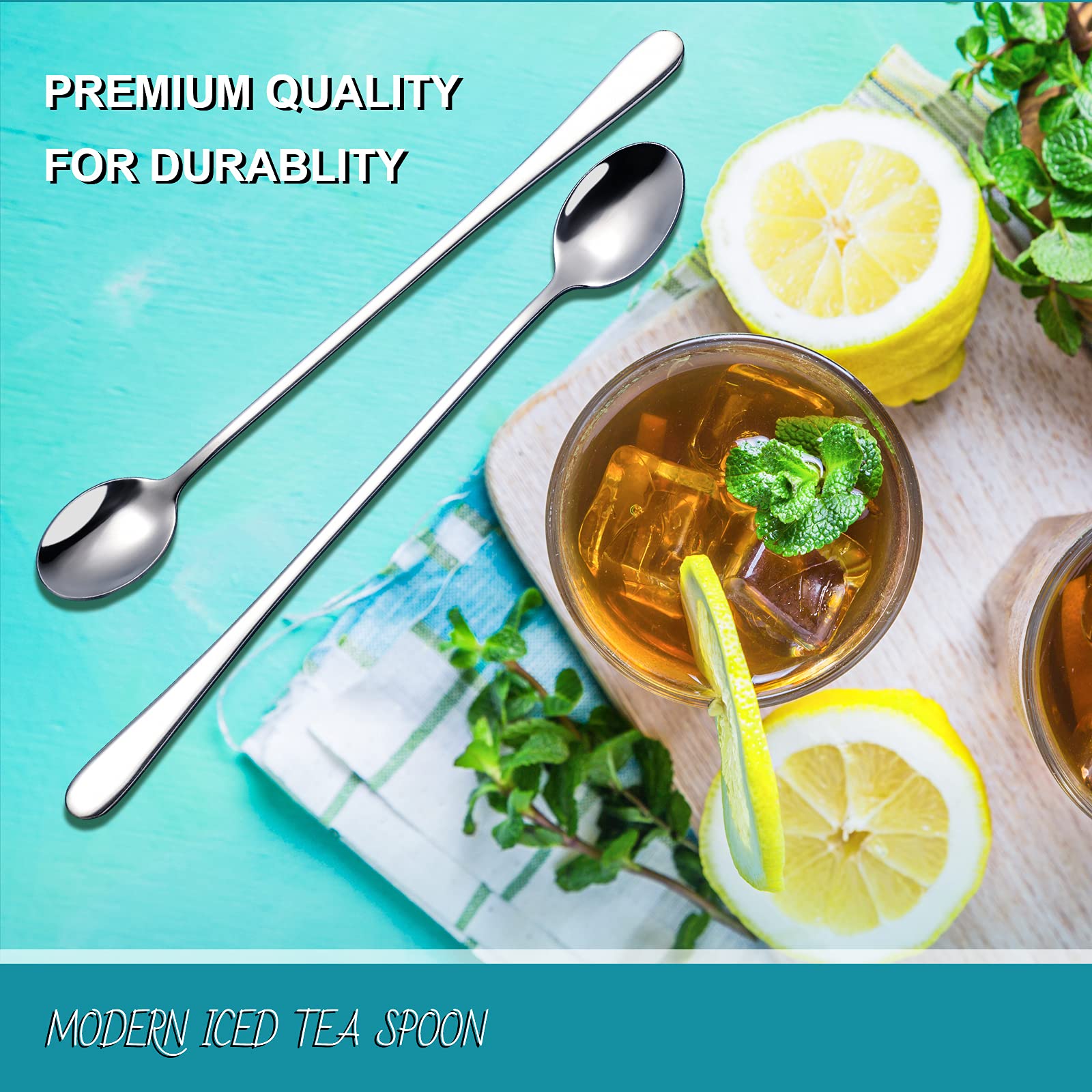 Hiware 9-Inch Long Handle Iced Tea Spoon, Coffee Spoon, Ice Cream Spoon, Stainless Steel Cocktail Stirring Spoons, Set of 4