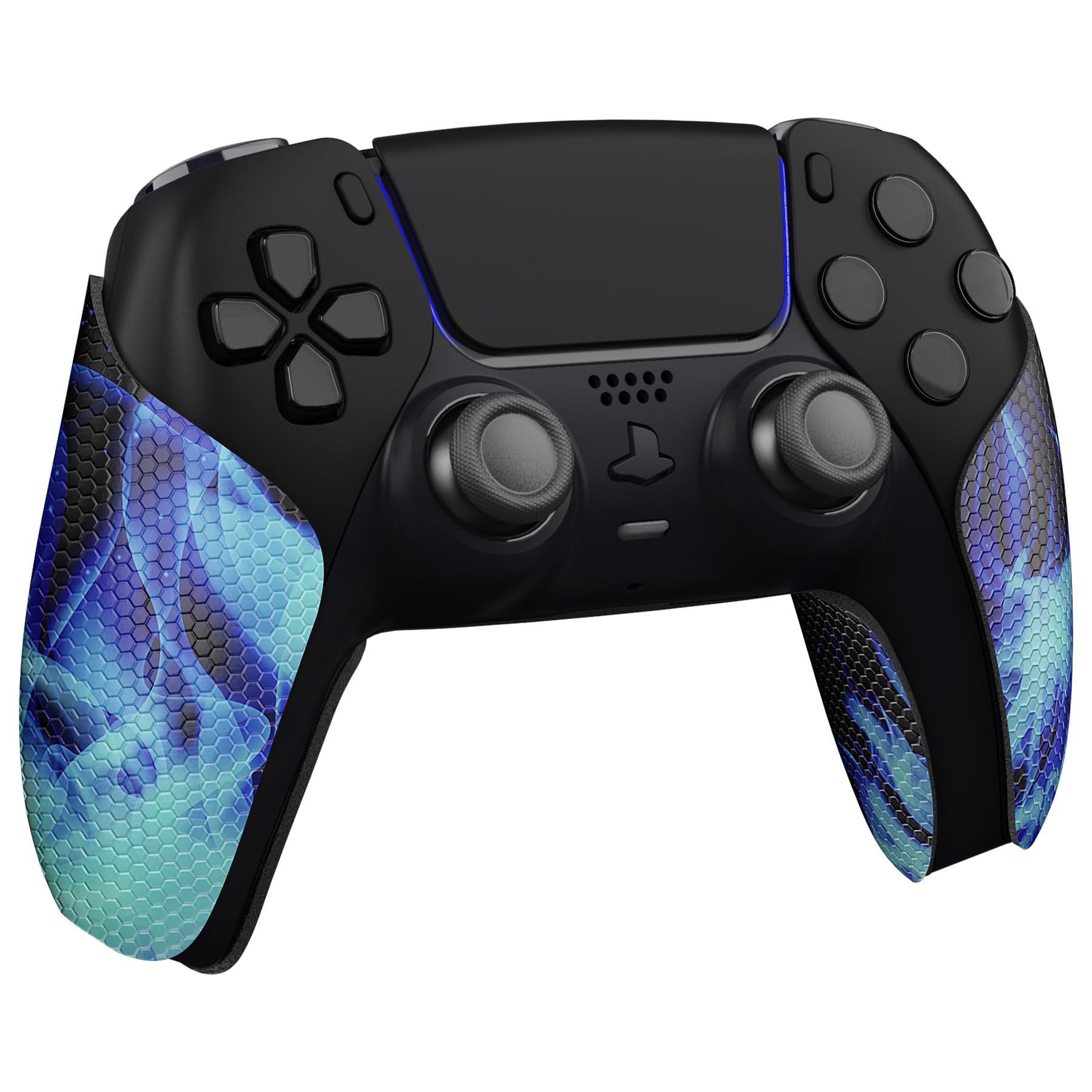 eXtremeRate PlayVital Anti-Skid Sweat-Absorbent Controller Grip for ps5 Controller, Professional Textured Soft Rubber Pads Handle Grips for ps5 Controller - Blue Flame
