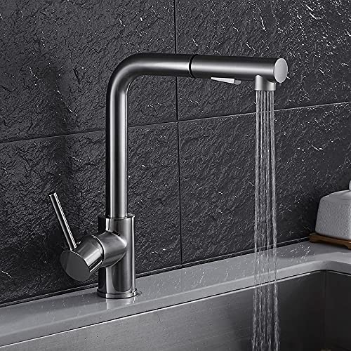 Kitchen Sink Faucet for Bar Farmhouse Commercial, Swiveling Kitchen Faucet, Brass Brushed Nickel High Arch Kitchen Sink Faucet, Pull Out Rotation Spray Mixer Tap (Color : Chrome)
