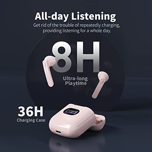 Wireless Earbuds, Bluetooth 5.3 Headphones 36Hrs Playtime Clear Call Earbuds with LED Power Display Bluetooth Earphones Built-in Mic Stereo Headset for Workout/Home/Office
