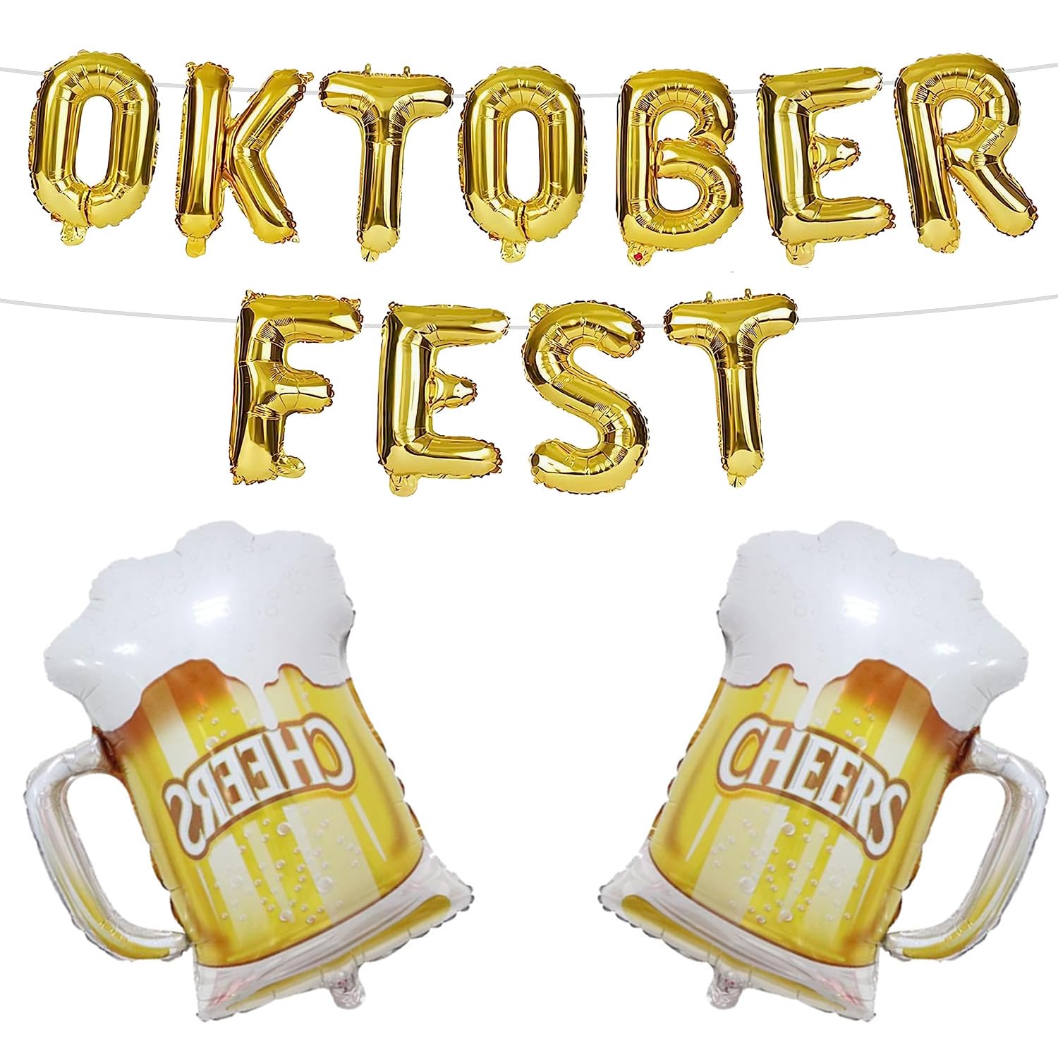 Oktoberfest Beer Mug Balloon Cheers Party Decorations Gold Balloons for German Oktoberfest Anniversary Festival Celebration Theme Backdrop Décor