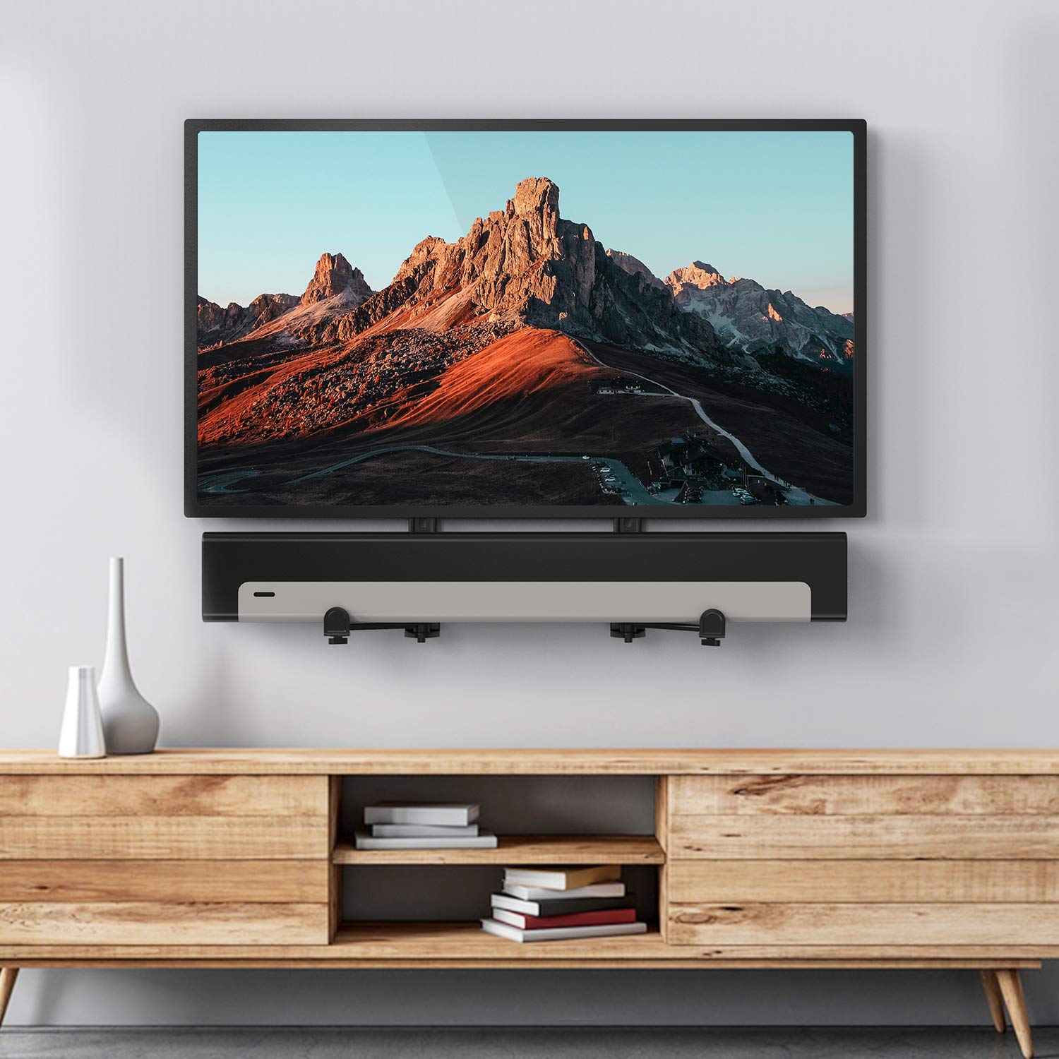 WALI Universal Sound Bar Mount - Adjustable Holder for Samsung, Bose, Sonos,Lg,Vizio and Most Soundbars 20''-45'' Wide, Extends 1.6 to 7.2 Inches, Supports 33 lbs, Easy Installation, Black