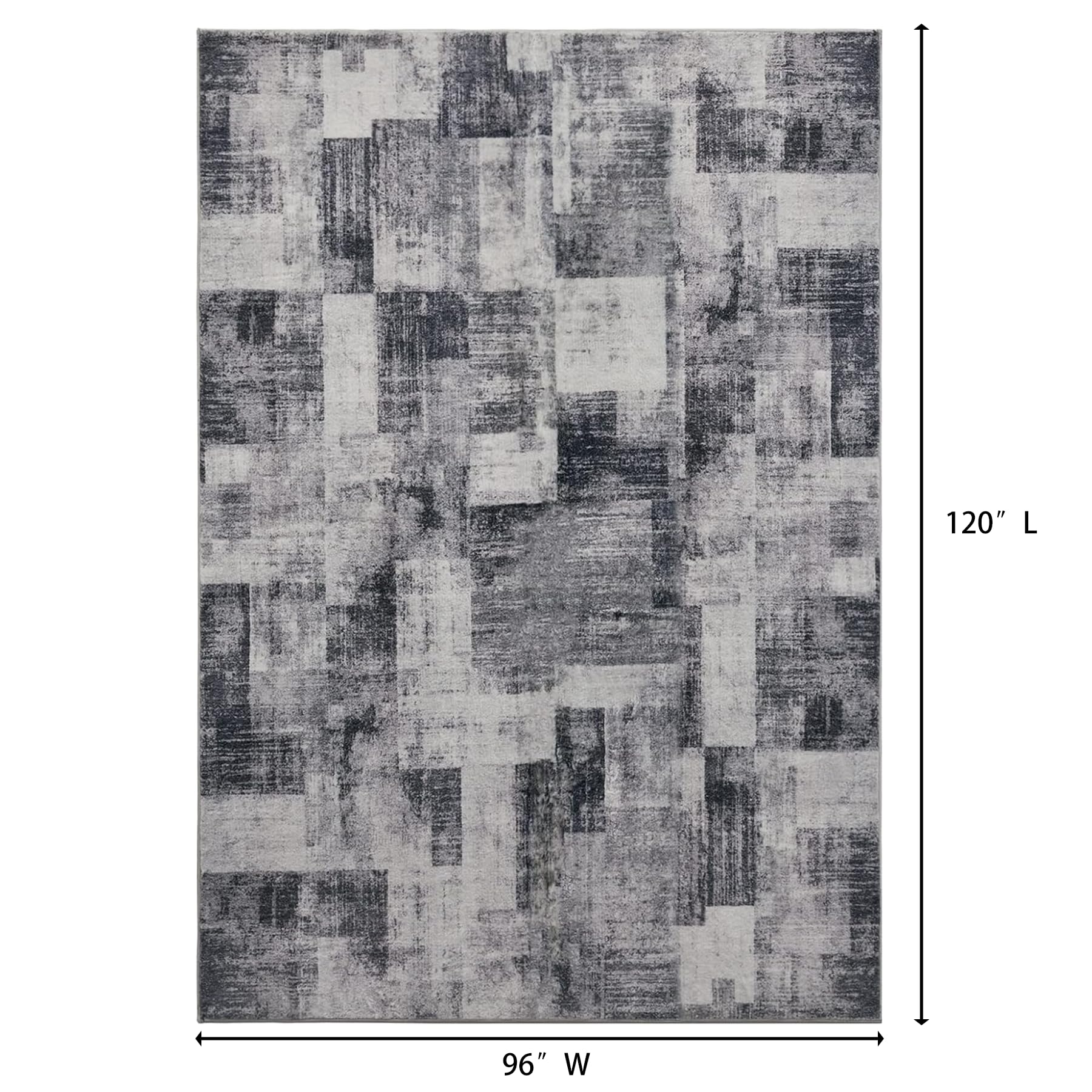 Area Rug Living Room Rugs 8x10 Washable: Indoor Soft Low Shaggy Fluffy Pile Carpet Abstract Decor Large for Bedroom Dining Room Under Kitchen Table Home Office - Gray/Ivory