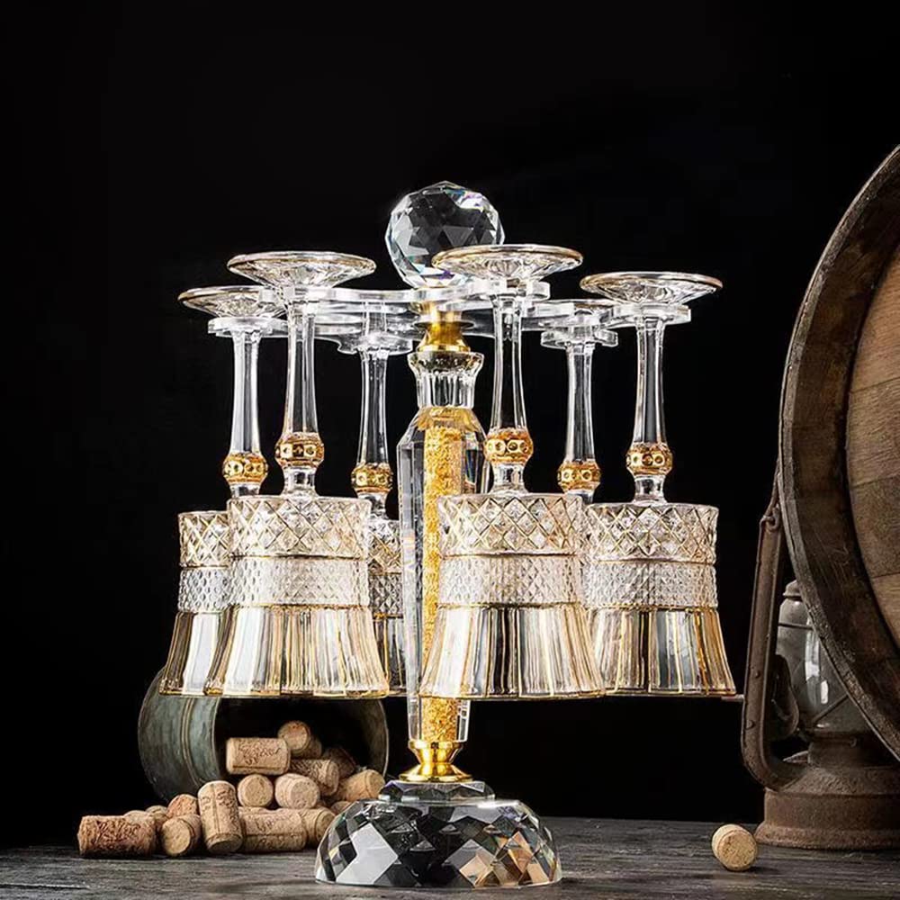Elegant Desktop Crystal Glass Stemware Rack/Rotate 8 Wine Glass Storage Holder Stand Air Drying Rack (Gold)