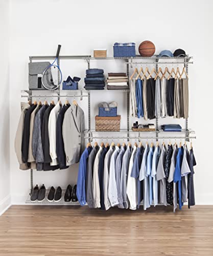 ClosetMaid ShelfTrack Wire Closet Organizer System, Adjustable from 5 to 8 Ft., with Shelves, Clothes Rods, Shoe Shelf, Hardware, Durable Steel, Nickel