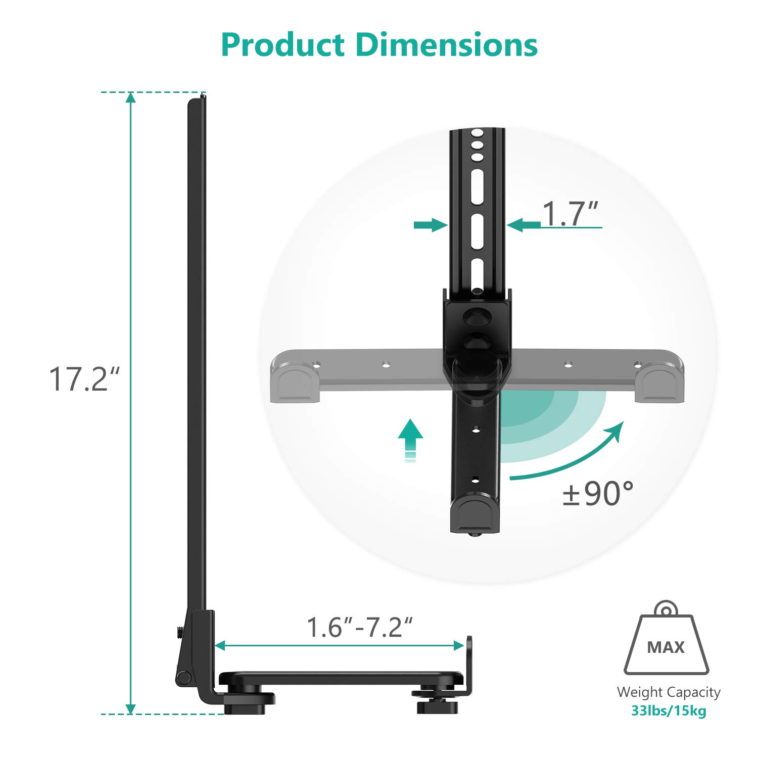WALI Universal Sound Bar Mount - Adjustable Holder for Samsung, Bose, Sonos,Lg,Vizio and Most Soundbars 20''-45'' Wide, Extends 1.6 to 7.2 Inches, Supports 33 lbs, Easy Installation, Black
