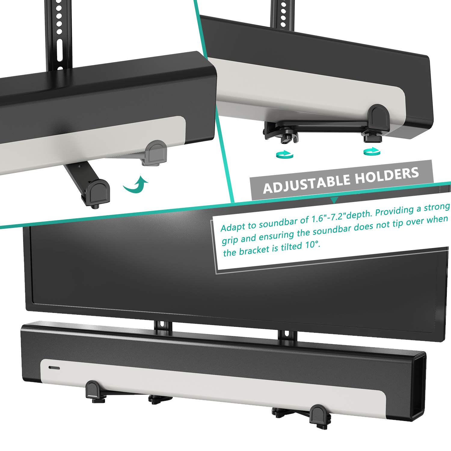 WALI Universal Sound Bar Mount - Adjustable Holder for Samsung, Bose, Sonos,Lg,Vizio and Most Soundbars 20''-45'' Wide, Extends 1.6 to 7.2 Inches, Supports 33 lbs, Easy Installation, Black