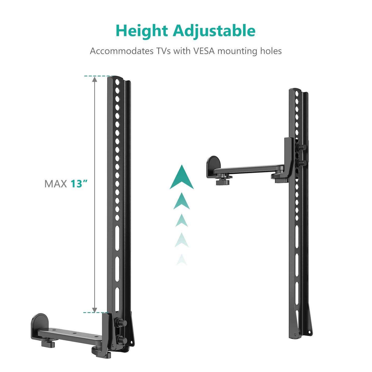 WALI Universal Sound Bar Mount - Adjustable Holder for Samsung, Bose, Sonos,Lg,Vizio and Most Soundbars 20''-45'' Wide, Extends 1.6 to 7.2 Inches, Supports 33 lbs, Easy Installation, Black