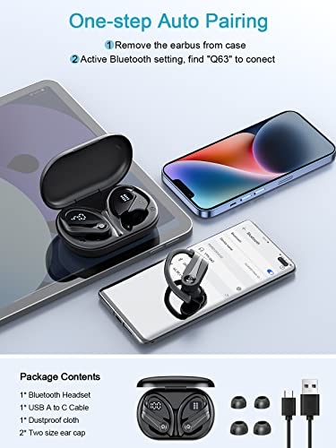 uoeos Wireless Earbuds Bluetooth, Sports Light-Weight Headphones with Earhooks,Built-in Mic,Active Noise Control,IPX7 Waterproof,Clear Calls,Low Latency,Surround Sound,54 Hrs with Charging Case