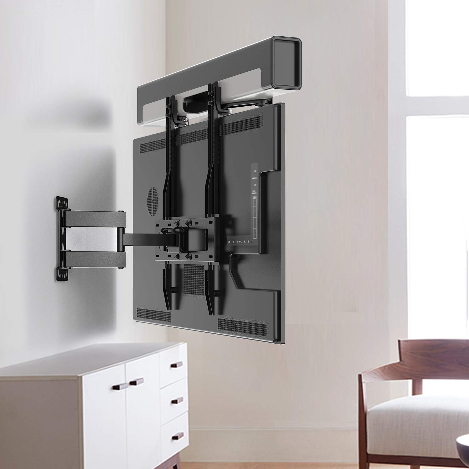 WALI Universal Sound Bar Mount - Adjustable Holder for Samsung, Bose, Sonos,Lg,Vizio and Most Soundbars 20''-45'' Wide, Extends 1.6 to 7.2 Inches, Supports 33 lbs, Easy Installation, Black