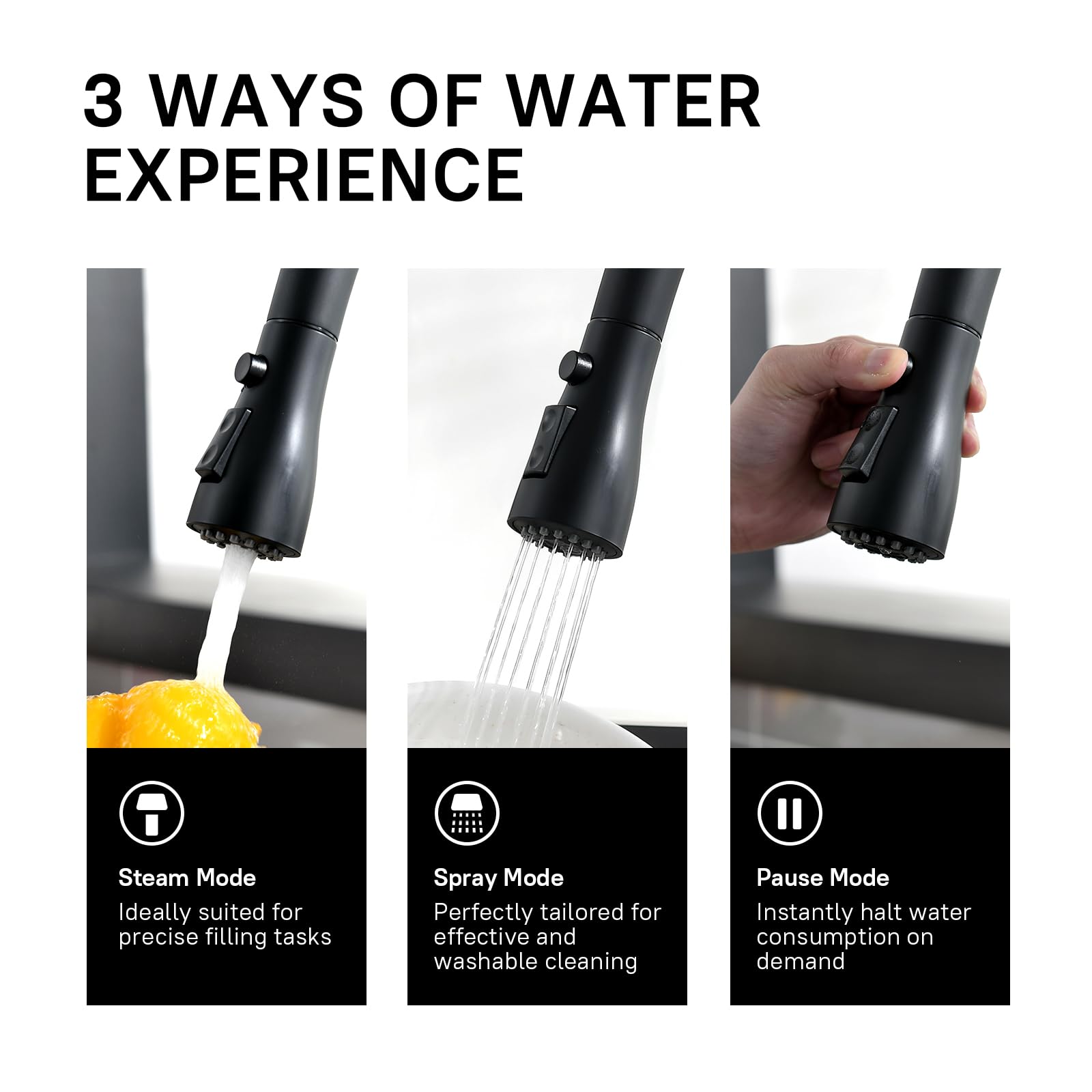 WEWE Black Kitchen Faucet, Kitchen Faucets with Pull Down Sprayer Commercial Stainless Steel Single Handle Single Hole Kitchen Sink Faucet for Farmhouse Camper Laundry Rv Bar