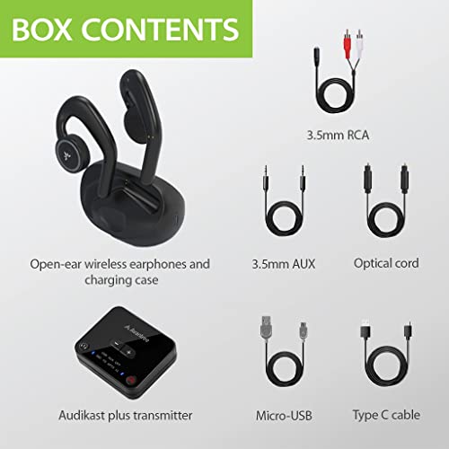 Avantree Candid - Open-Ear Wireless Earbuds & Bluetooth Transmitter for TV Watching with Loud & Clear Sound, Nonadjustable Earhooks Headphones