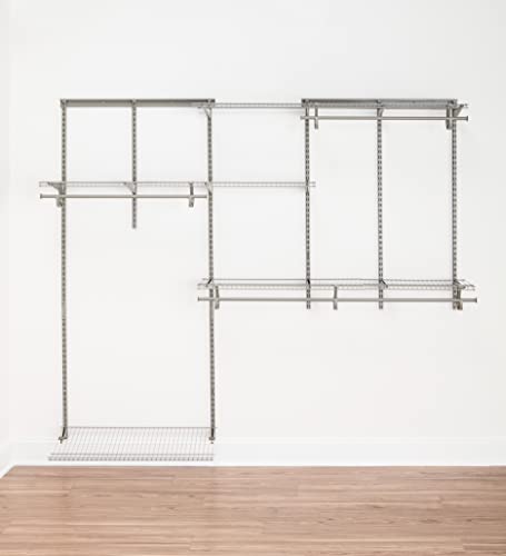 ClosetMaid ShelfTrack Wire Closet Organizer System, Adjustable from 5 to 8 Ft., with Shelves, Clothes Rods, Shoe Shelf, Hardware, Durable Steel, Nickel