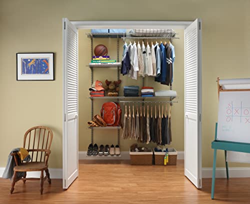 ClosetMaid ShelfTrack Wire Closet Organizer System, Adjustable from 5 to 8 Ft., with Shelves, Clothes Rods, Shoe Shelf, Hardware, Durable Steel, Nickel