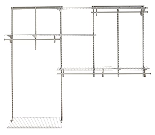 ClosetMaid ShelfTrack Wire Closet Organizer System, Adjustable from 5 to 8 Ft., with Shelves, Clothes Rods, Shoe Shelf, Hardware, Durable Steel, Nickel