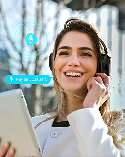 HROEENOI Wireless Bluetooth Active Noise Cancelling Deep Bass Over Ear Headphones with CVC 8.0 Microphone, Wireless Gaming Headset for Pc, 40 Hours Playtime for Travel Work Phone- Black