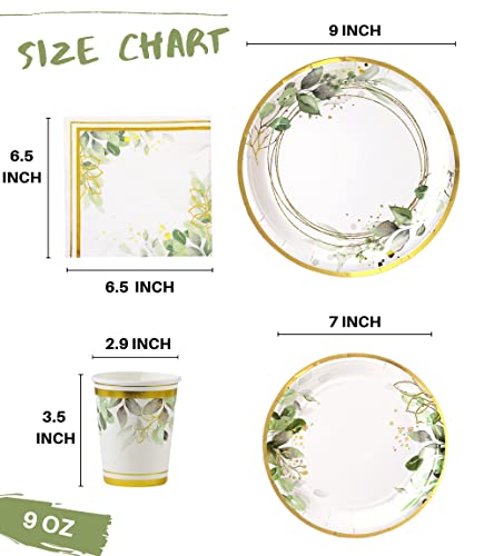 Winoo Design Green Plates and Napkins Party Supplies - Serves 16 - Greenery Theme Decorations