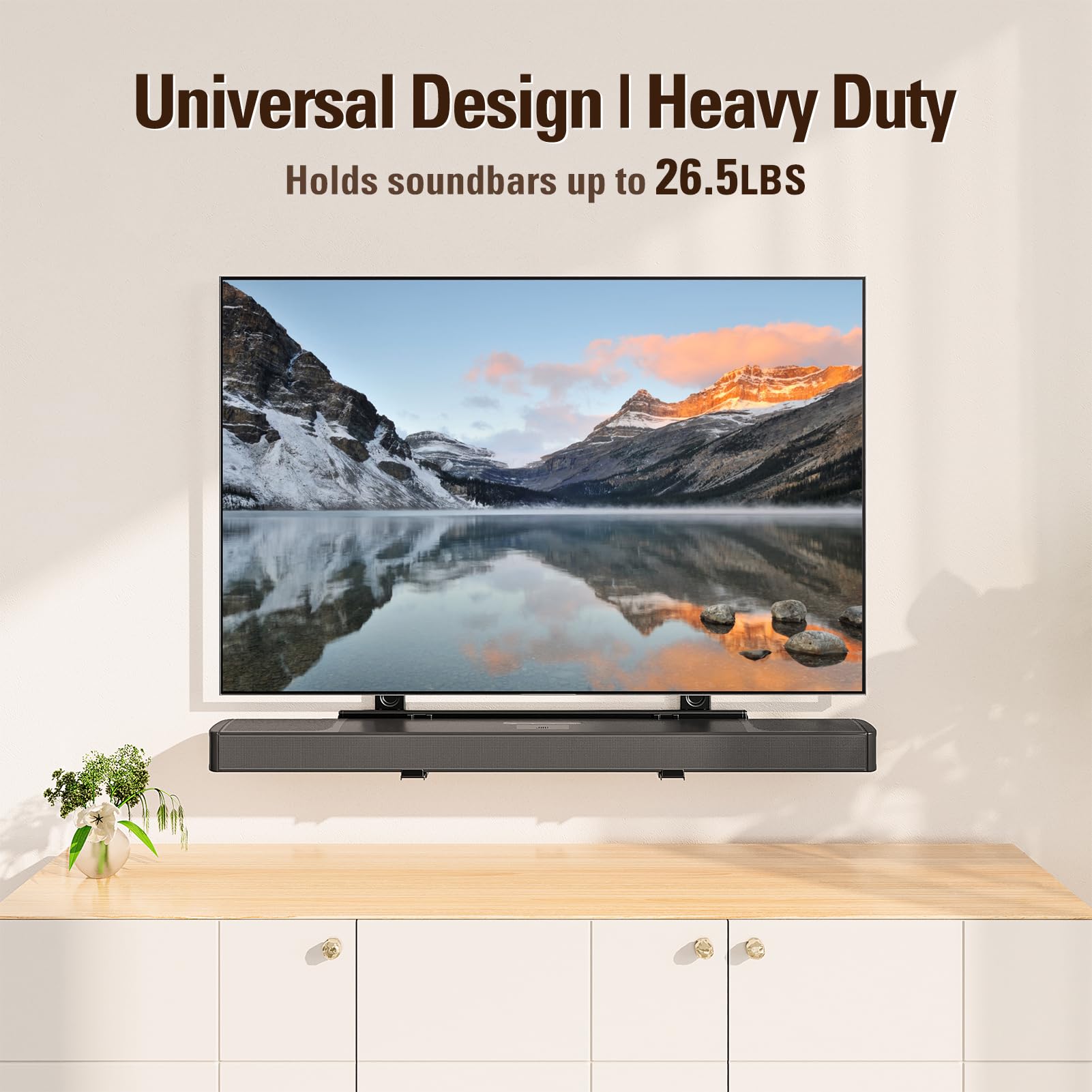 Mounting Dream Soundbar Mount, Heavy Duty Soundbar Wall Mount for Most Sound Bars With Hole/Without Hole Up to 26.5 LBS, Soundbar Bracket Height Adjust, No-Slip Base Holder Extends 3.44β-6.06β, MD5428