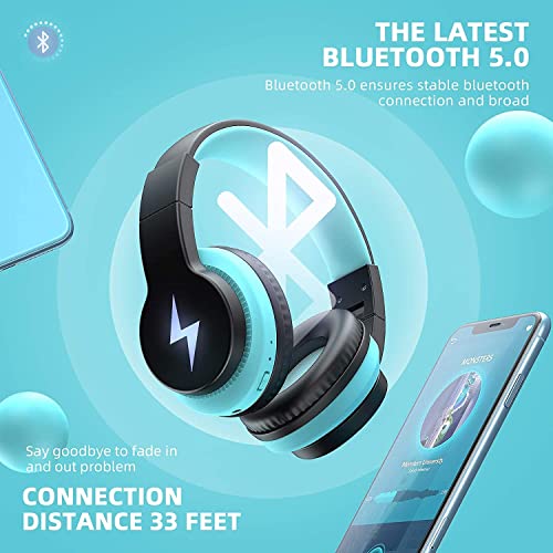 Kids Bluetooth Headphones, Foldable Wireless/Wired Light Up Headset with Microphone, 85dB/94dB Volume Limited Headphones for Boys Girls iPad Tablet Home School