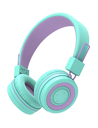 iClever Kids Bluetooth Headphones, BTH02 Kids Headphones with MIC, 22H Playtime, Bluetooth 5.0 & Stereo Sound, Foldable, Adjustable Headband, Childrens Headphones for iPad Tablet School (Green)
