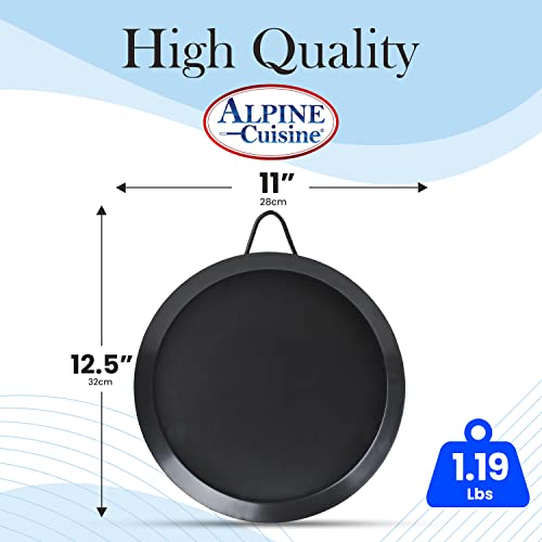 Alpine Cuisine Nonstick Round Comal Griddle 11-Inch - Black Carbon Steel Tortilla Comal with Single Handle - Durable, Heavy Duty Comal for Cooking - Even-Heating