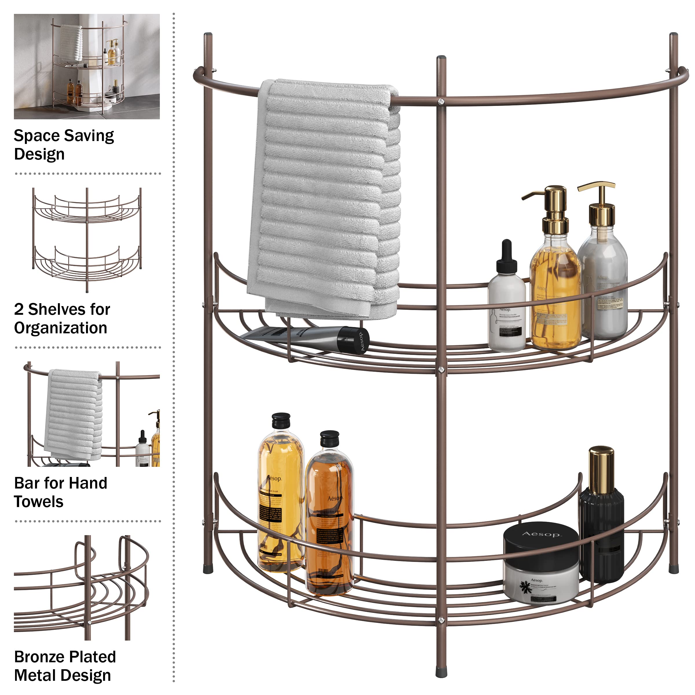 Lavish Home Compact Rack Pedestal Sink Organizer, (L) 21.25” x (W) 11” x (H) 23.25”, Bronze