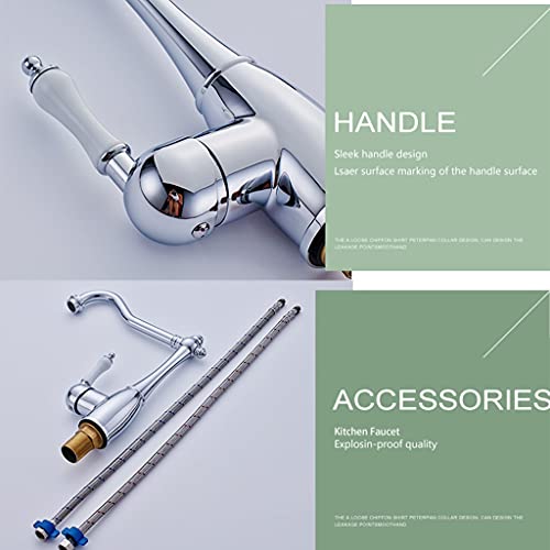 Kitchen Sink Faucet for Bar Farmhouse Commercial, Solid Brass Kitchen Faucet Mixer, Single Hole 360 Rotate Kitchen Tap, Silver Chrome Kitchen Sink Faucet