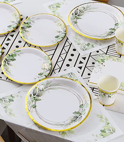 Winoo Design Green Plates and Napkins Party Supplies - Serves 16 - Greenery Theme Decorations