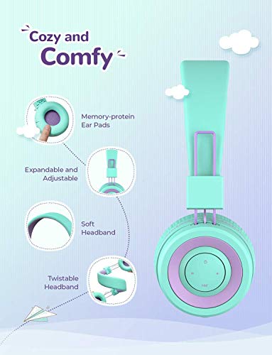 iClever Kids Bluetooth Headphones, BTH02 Kids Headphones with MIC, 22H Playtime, Bluetooth 5.0 & Stereo Sound, Foldable, Adjustable Headband, Childrens Headphones for iPad Tablet School (Green)