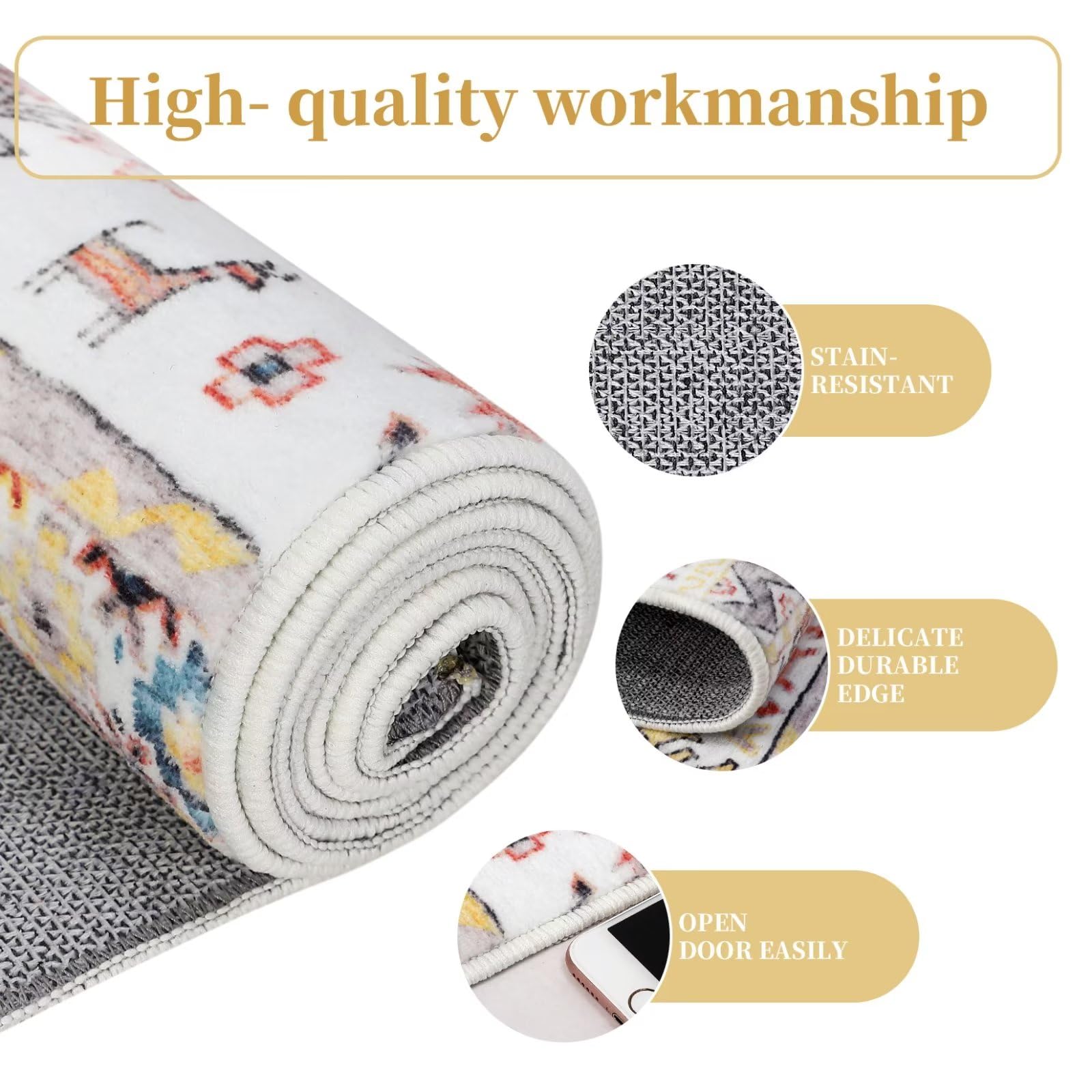 GlowSol Boho Area Rug 8x10 Washable Rugs Large Moroccan Rug Non-Slip Non-Shedding Rug Tribal Print Floor Carpet Soft Distressed Carpet Foldable Rug Bedroom Dining Room Office Farmhouse