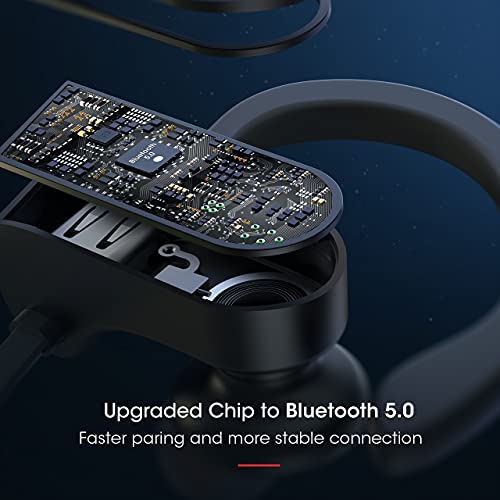 Redzoo Bluetooth Headphones, Bluetooth 5.0 Wireless Earbuds Sports, 22Hr Playtime Bluetooth Earphones for Running w/25° Ergonomic Ear Hooks, IPX7 Waterproof, Noise Cancelling Mic (Black)