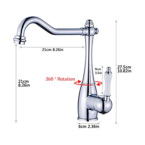Kitchen Sink Faucet for Bar Farmhouse Commercial, Solid Brass Kitchen Faucet Mixer, Single Hole 360 Rotate Kitchen Tap, Silver Chrome Kitchen Sink Faucet