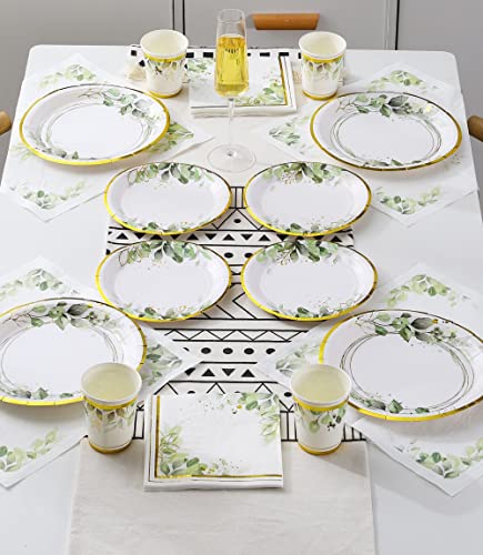 Winoo Design Green Plates and Napkins Party Supplies - Serves 16 - Greenery Theme Decorations