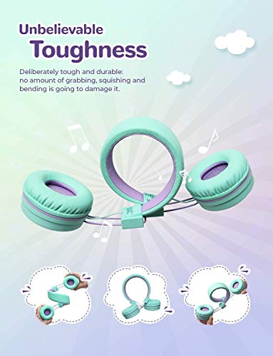 iClever Kids Bluetooth Headphones, BTH02 Kids Headphones with MIC, 22H Playtime, Bluetooth 5.0 & Stereo Sound, Foldable, Adjustable Headband, Childrens Headphones for iPad Tablet School (Green)